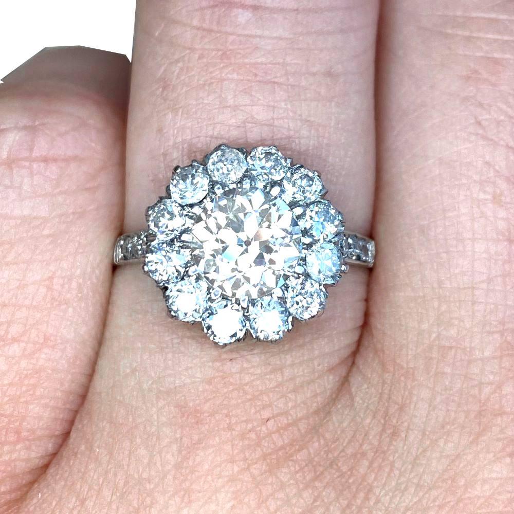 1.20 Carat Old Euro-Cut Diamond Engagement Ring, Diamond Halo, Platinum ...