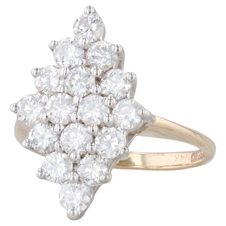 2 ctw Diamond Large Cluster Ring, 14k White Gold, Ring Size 6 For Sale ...