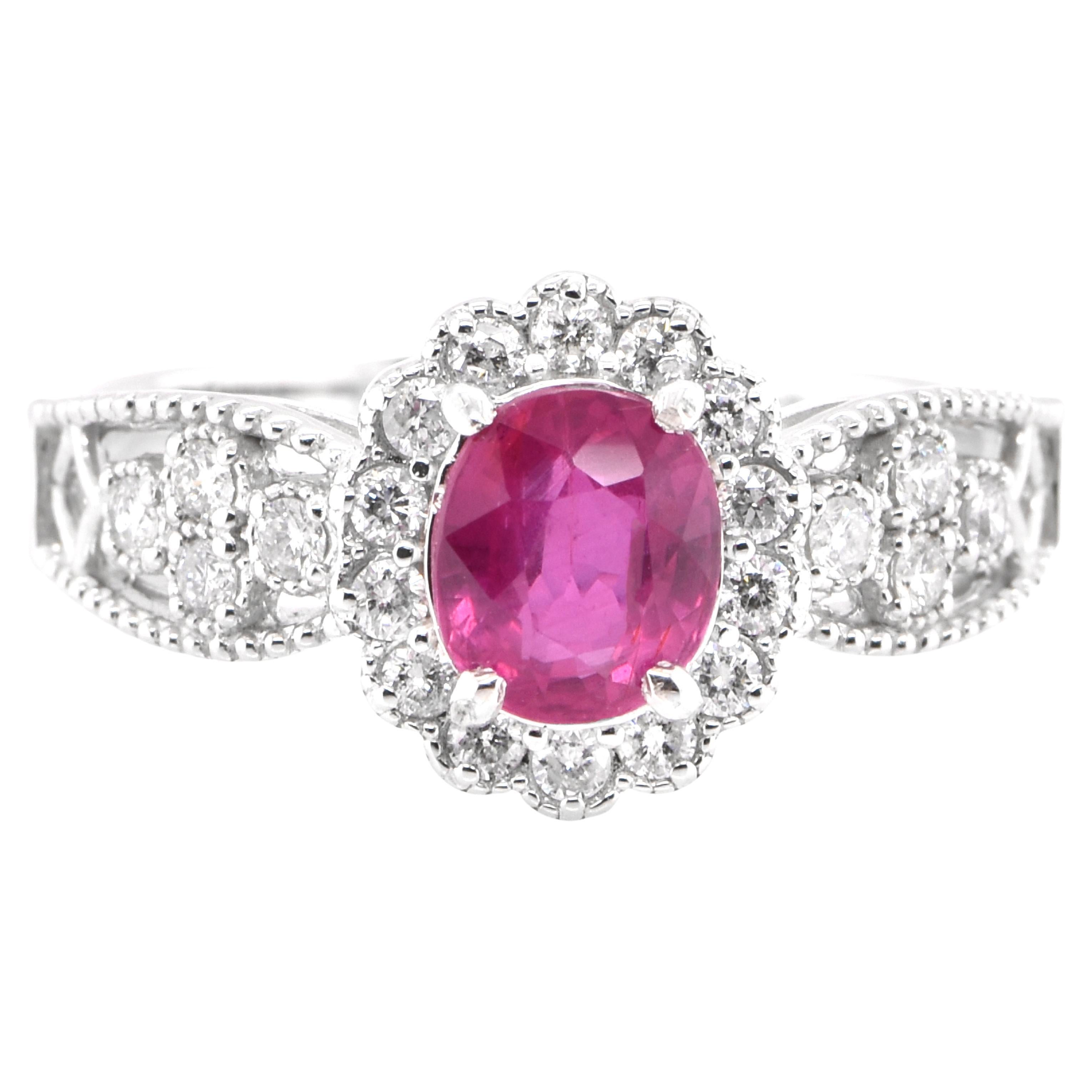 0.97 Carat Natural Ruby and Diamond Ring Set in Platinum For Sale at ...