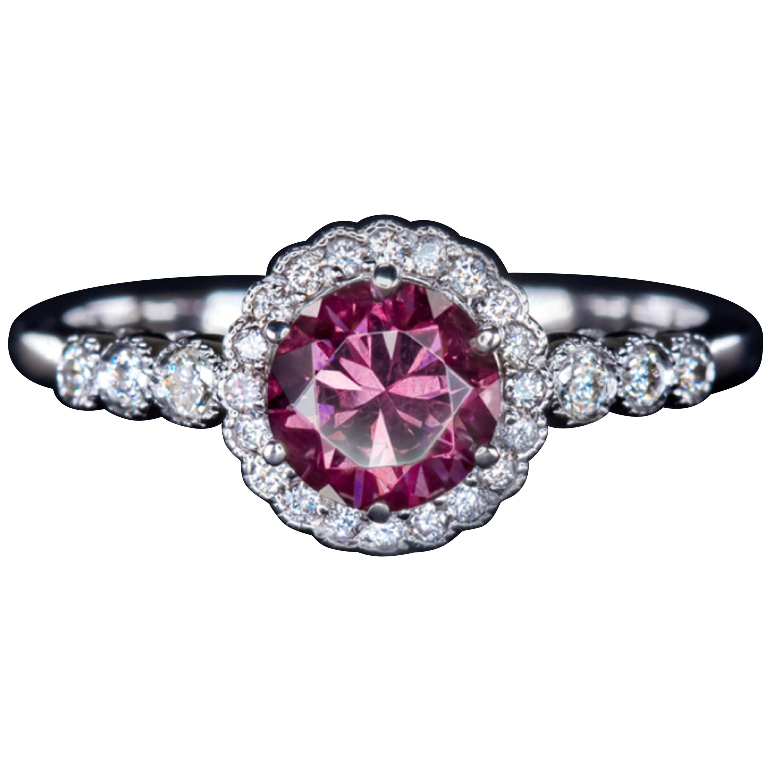 1.32 Carat Vivid Pink Rhodolite White Diamond Cocktail Ring For Sale at ...