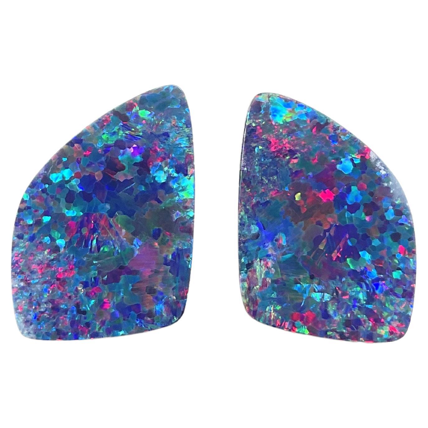 12.11 Carats Australian Opal Pair Red blue green multiple play of color ...