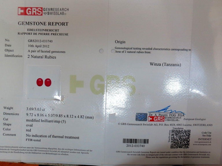 12.12 Carat GRS No Heat Oval Vivid Red Ruby Diamond Cluster Earrings ...