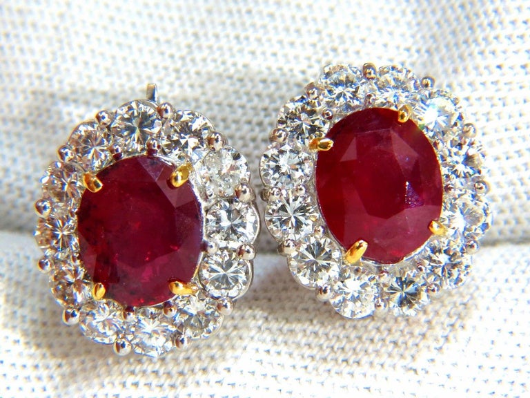 12.12 Carat GRS No Heat Oval Vivid Red Ruby Diamond Cluster Earrings ...