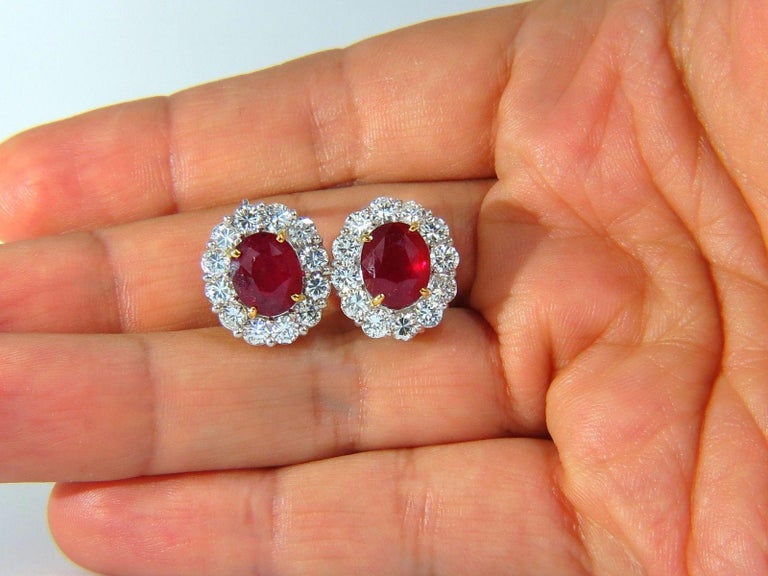 12.12 Carat GRS No Heat Oval Vivid Red Ruby Diamond Cluster Earrings ...