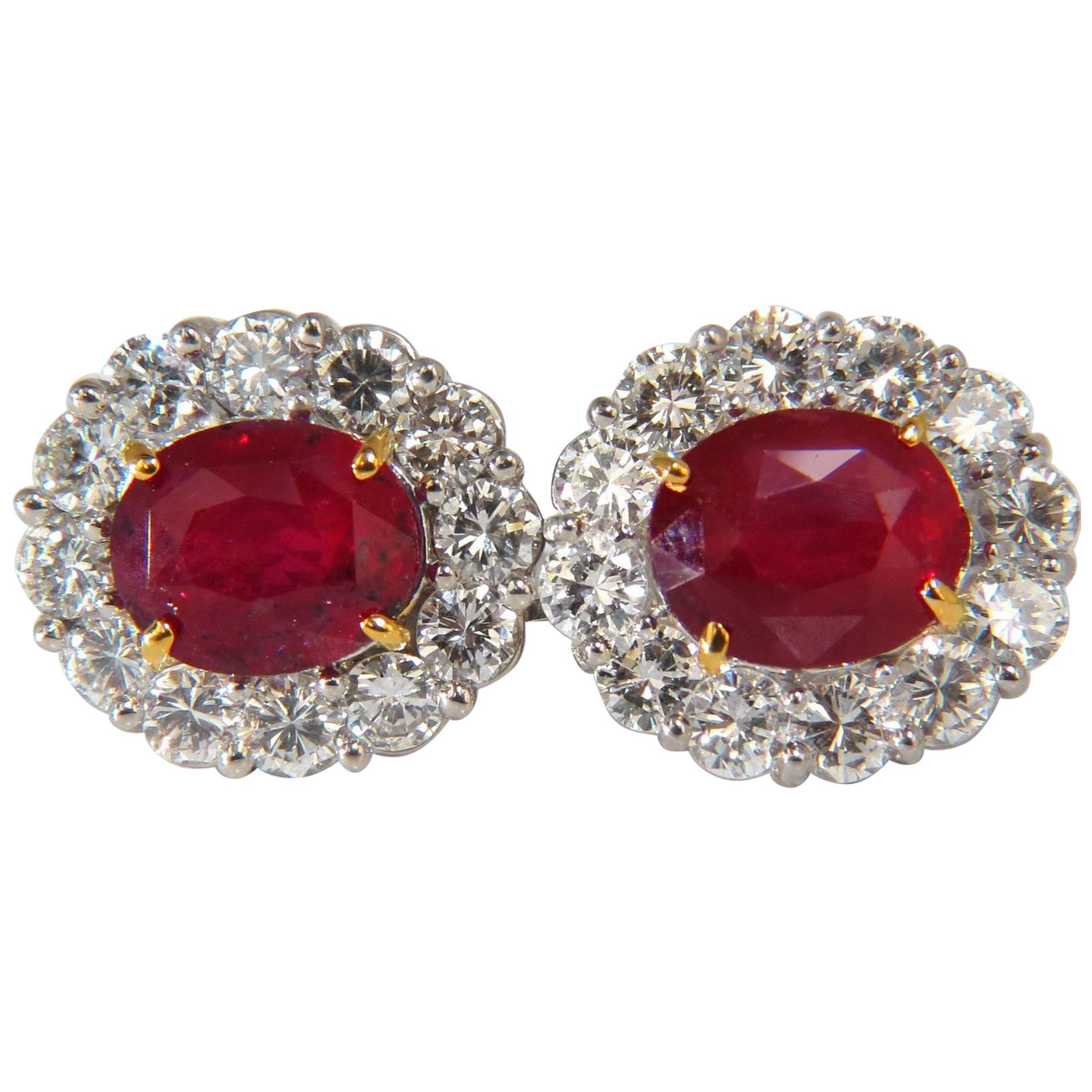 12.12 Carat GRS No Heat Oval Vivid Red Ruby Diamond Cluster Earrings ...