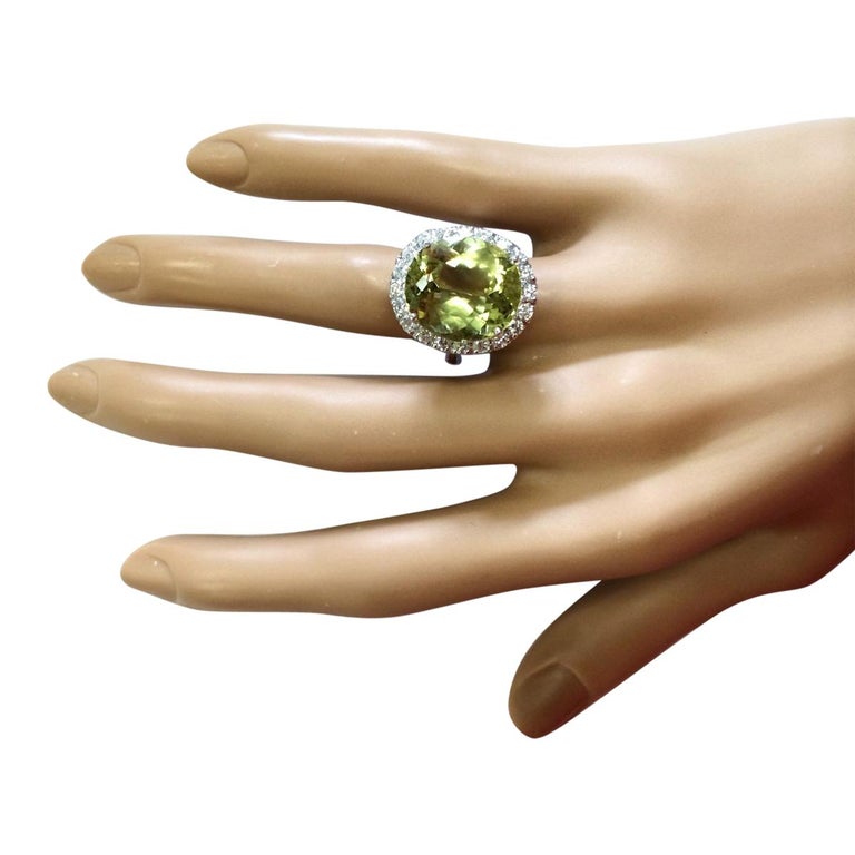 12.16 Carat Natural Beryl 18 Karat White Gold Diamond Ring For Sale at ...