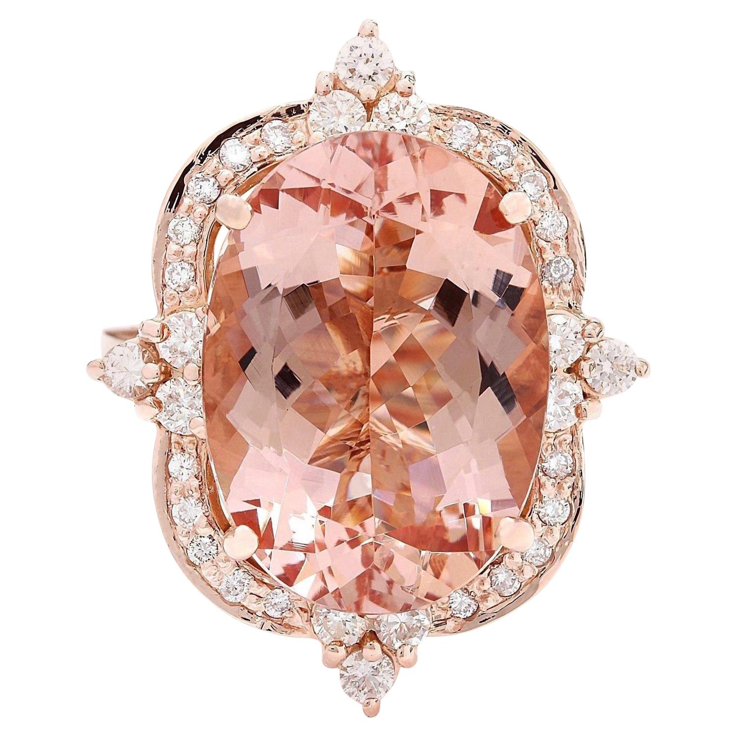 16.60 Carat Natural Morganite 18 Karat Solid Rose Gold Diamond Ring For ...