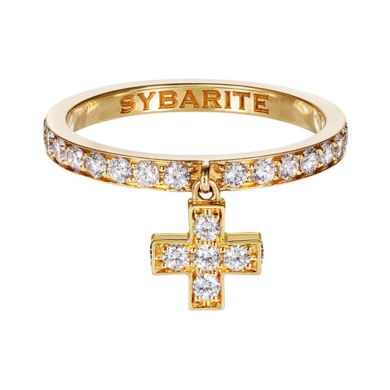 Sybarite Cross Ring in Yellow Gold with White Diamonds For Sale at 1stDibs