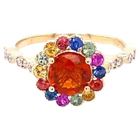 Large Fire Opal Cocktail Ring with Diamond Halo For Sale at 1stDibs