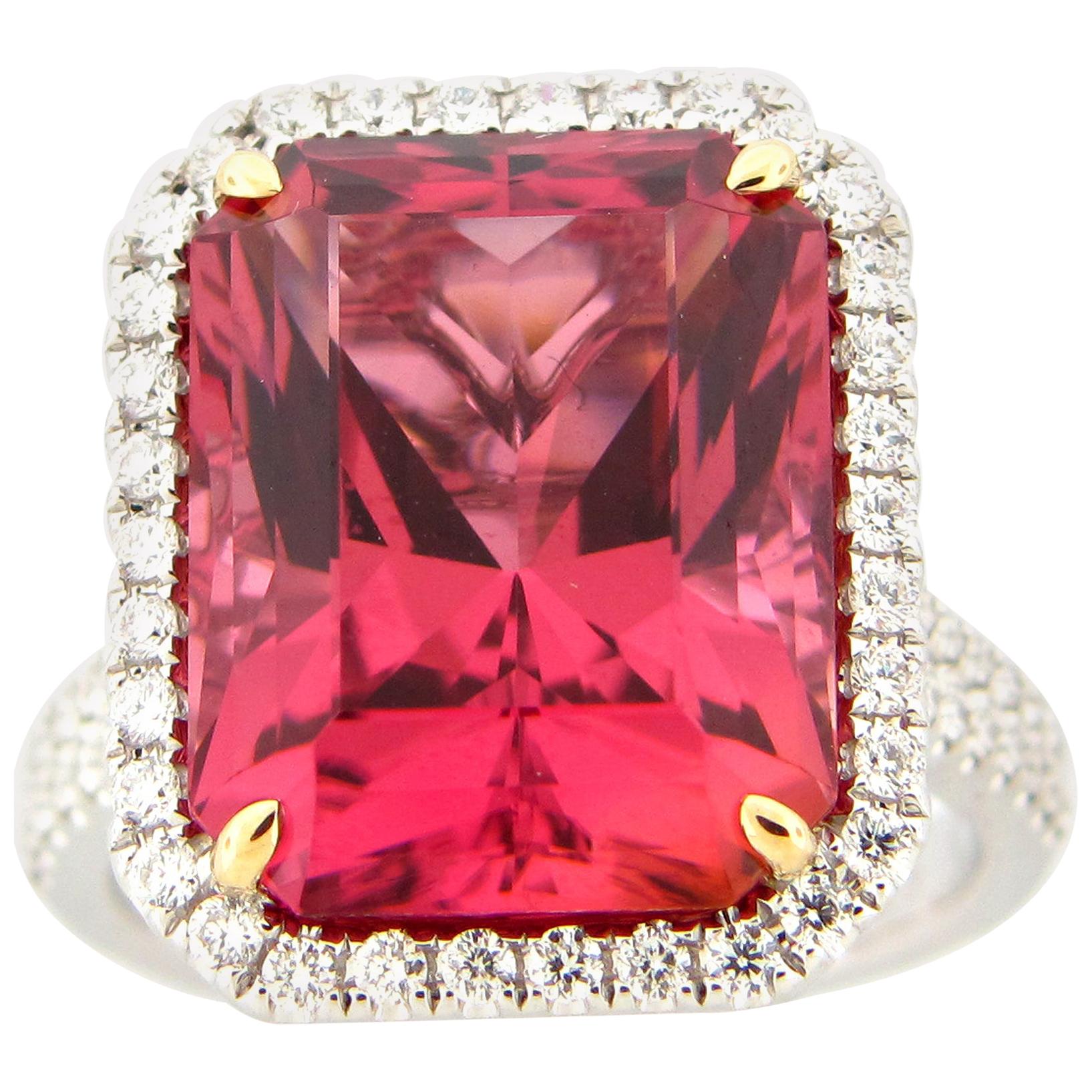 Large Rubellite Tourmaline Diamond Gold Cocktail Ring For Sale at 1stDibs