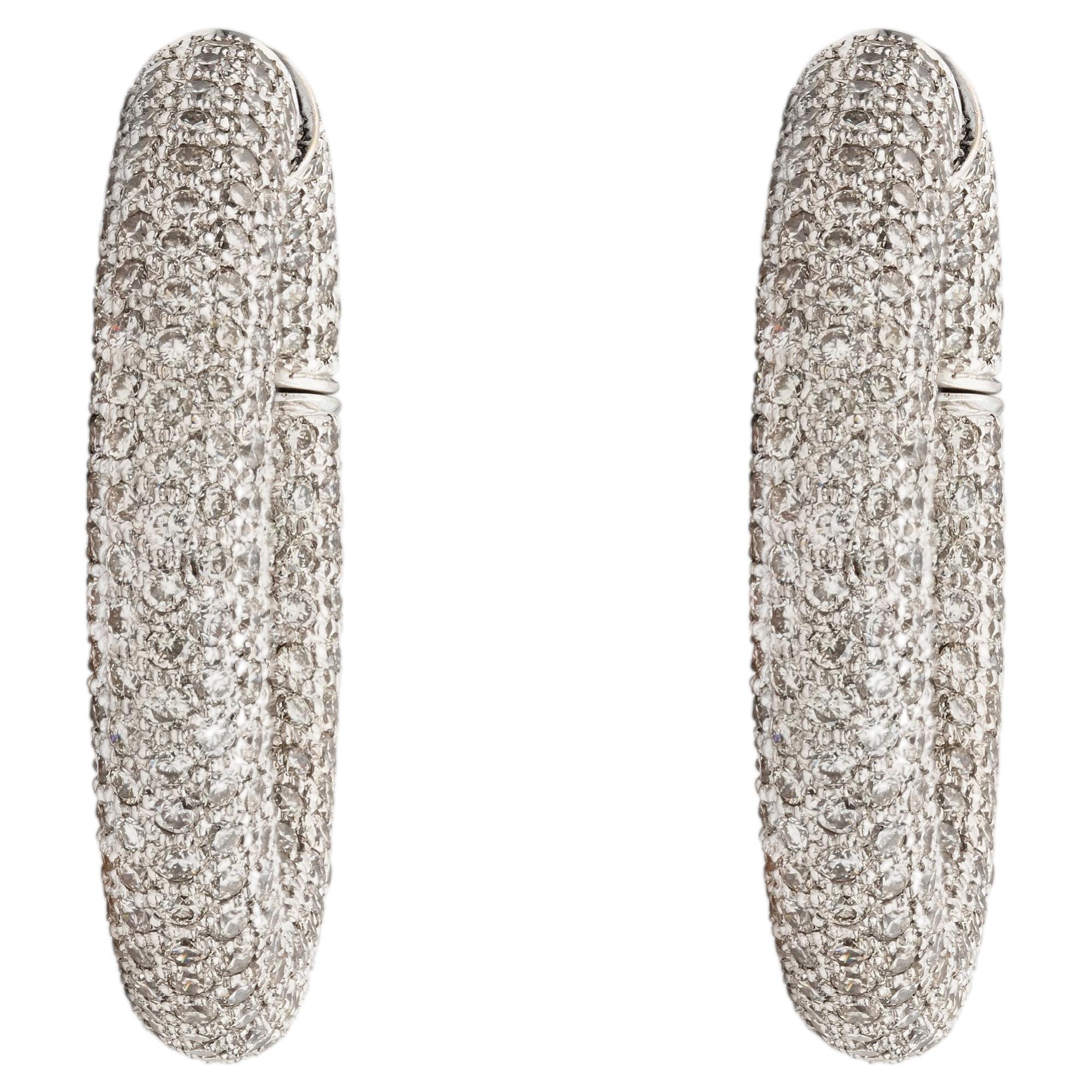 0.98 CT Baguette and Round Diamond Multi Row Wide Huggie Hoop Earrings ...