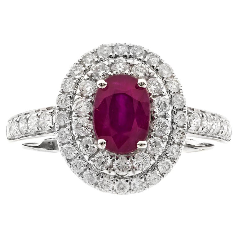 1.23 Carat Oval-Cut Ruby with Diamond Accents 14K White Gold Ring For ...