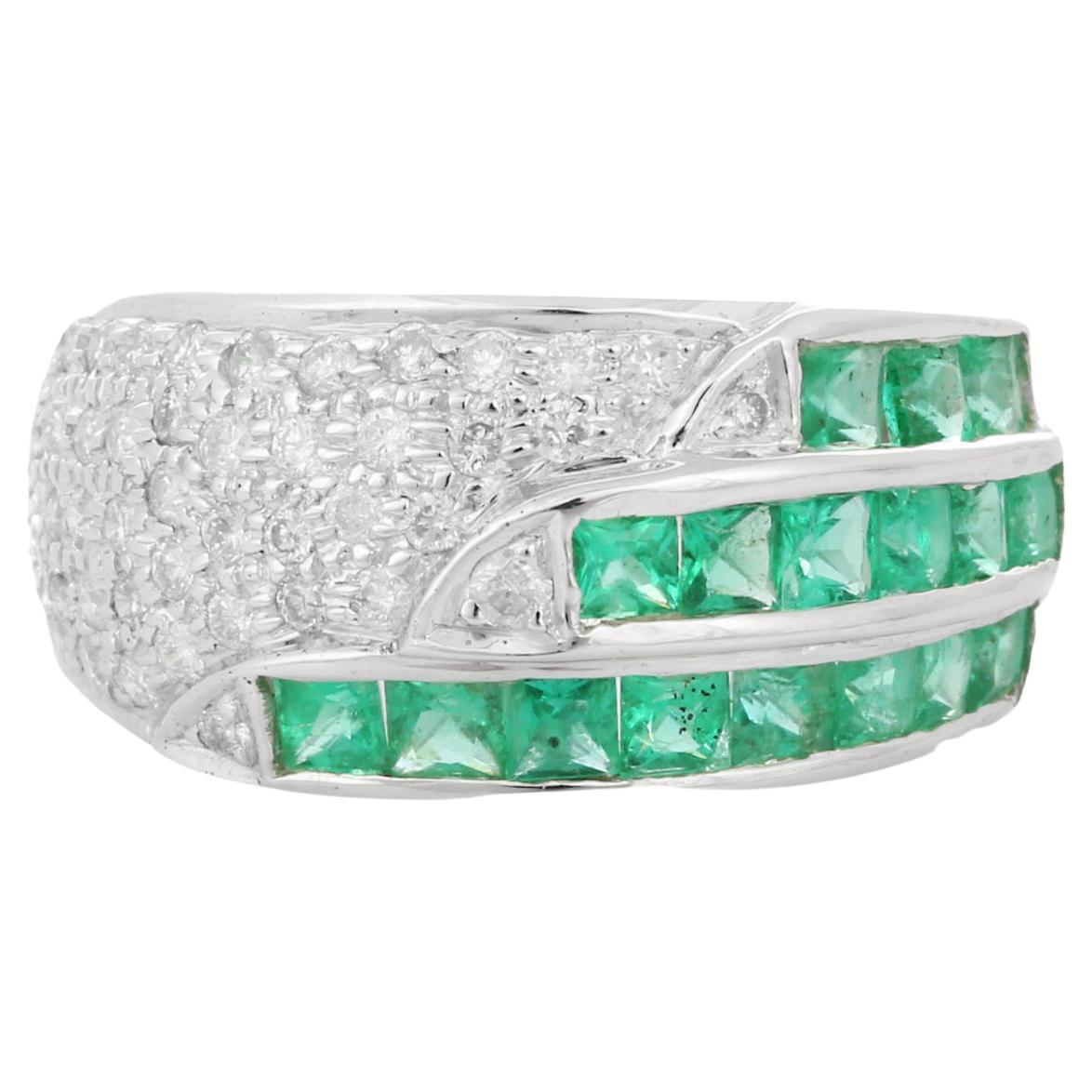 Customizable Square Cut Emerald Diamond 18 Karat Gold Ring For Sale at ...