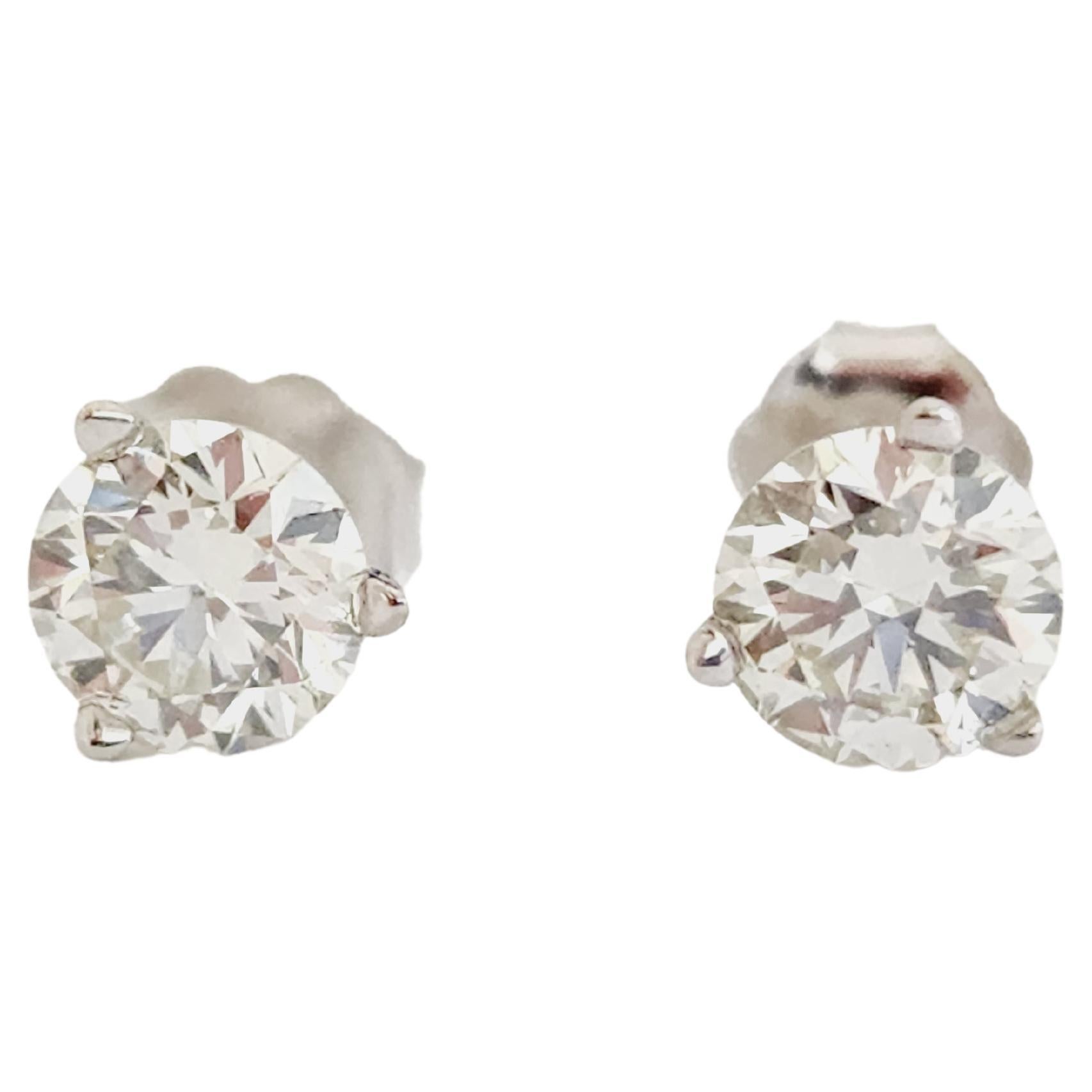 0.82 Carat Natural Diamond Round Studs White Gold 14 Karat For Sale at ...