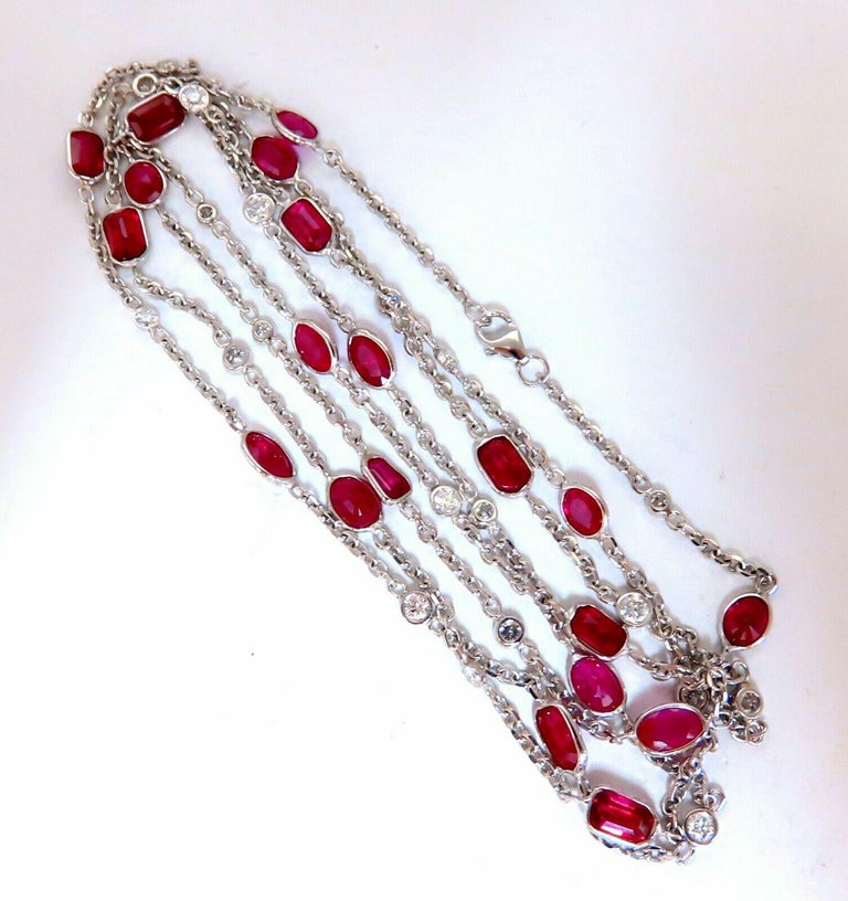 12.30Ct Natural Ruby Diamonds Station Yard Necklace Alternating Double ...