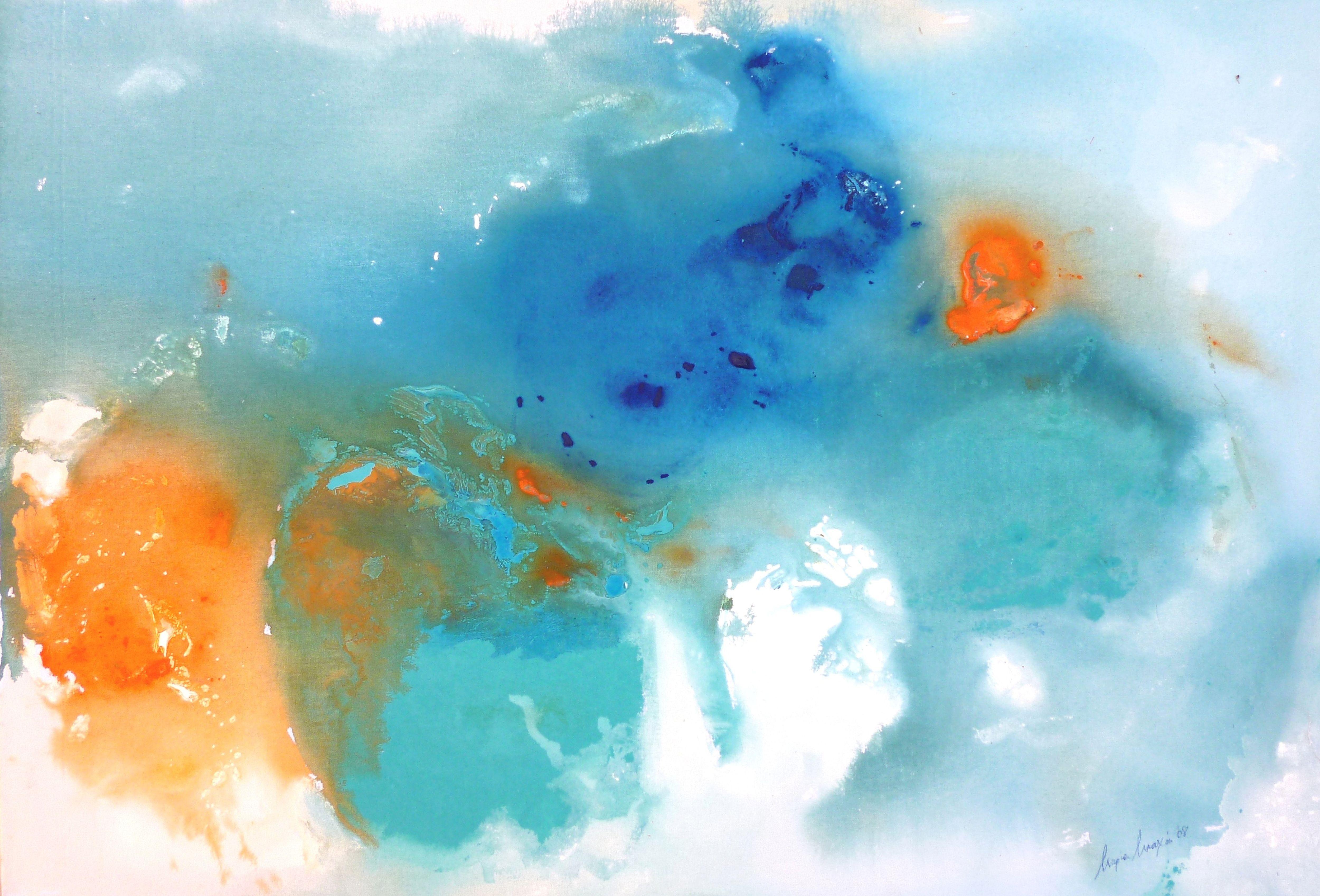 Maria Bacha – „Dive Into Blue IV, Gemälde, Acryl auf Papier“ im Angebot ...