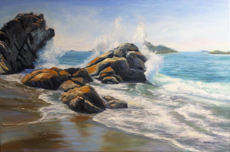 Andres Lopez - Waves sanctuary, Painting, Oil on Canvas For Sale at 1stDibs