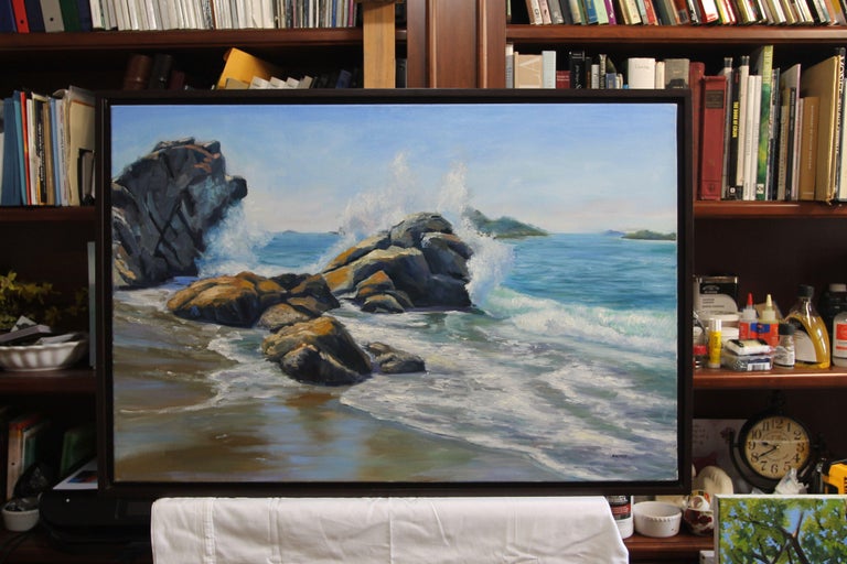 Andres Lopez - Waves sanctuary, Painting, Oil on Canvas For Sale at 1stDibs