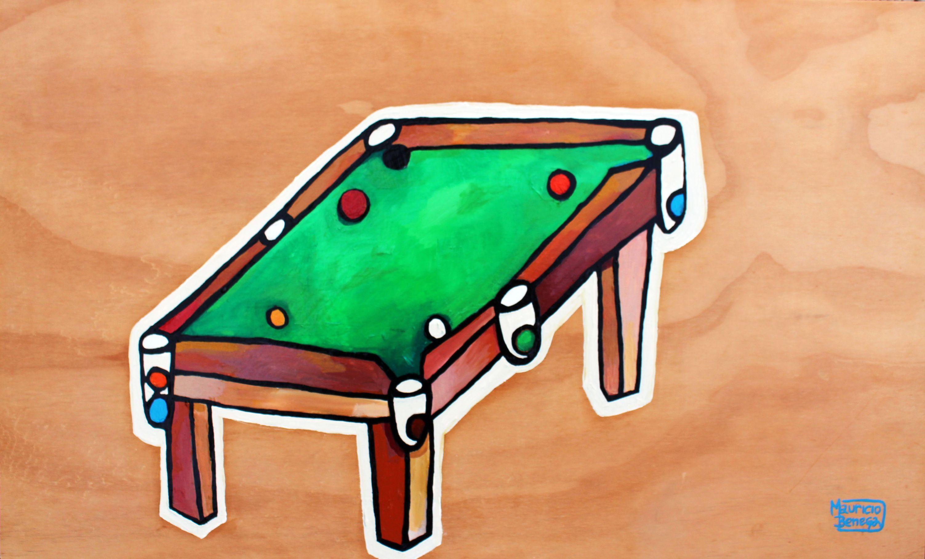 Mauricio Benega - Pool table, Painting, Oil on Wood Panel For Sale at ...