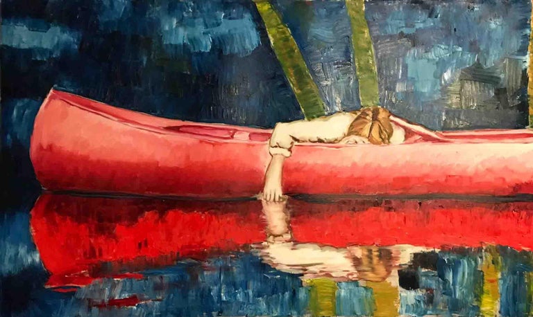 Vincent Zambrano - THE RED CANOE, Painting, Oil on Canvas For Sale at ...