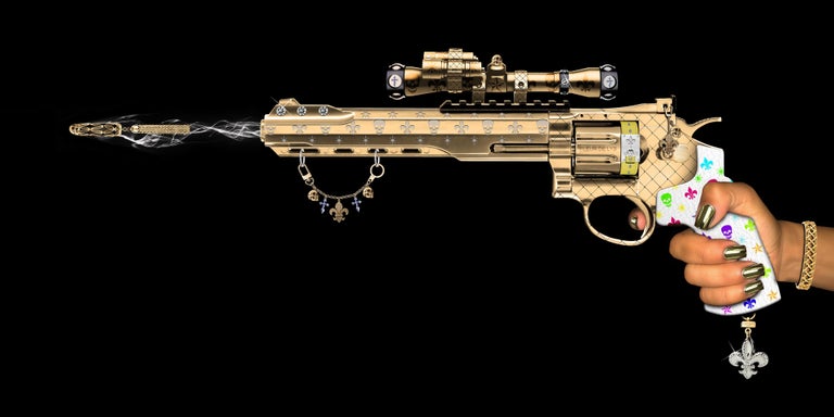 Jean Raphael - Key Chain Gun, Digital on Glass For Sale at 1stDibs