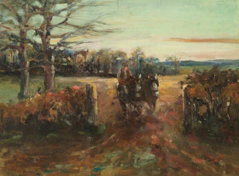 Graham Thompson - Graham Thompson - 1909 Oil, Horses Pulling Farmer in ...