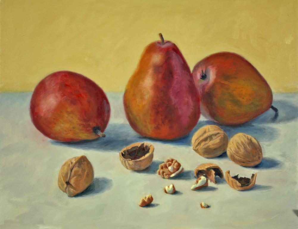 Oil Red Background Fruits on the Table Still-Life Oil painting Fruits ...