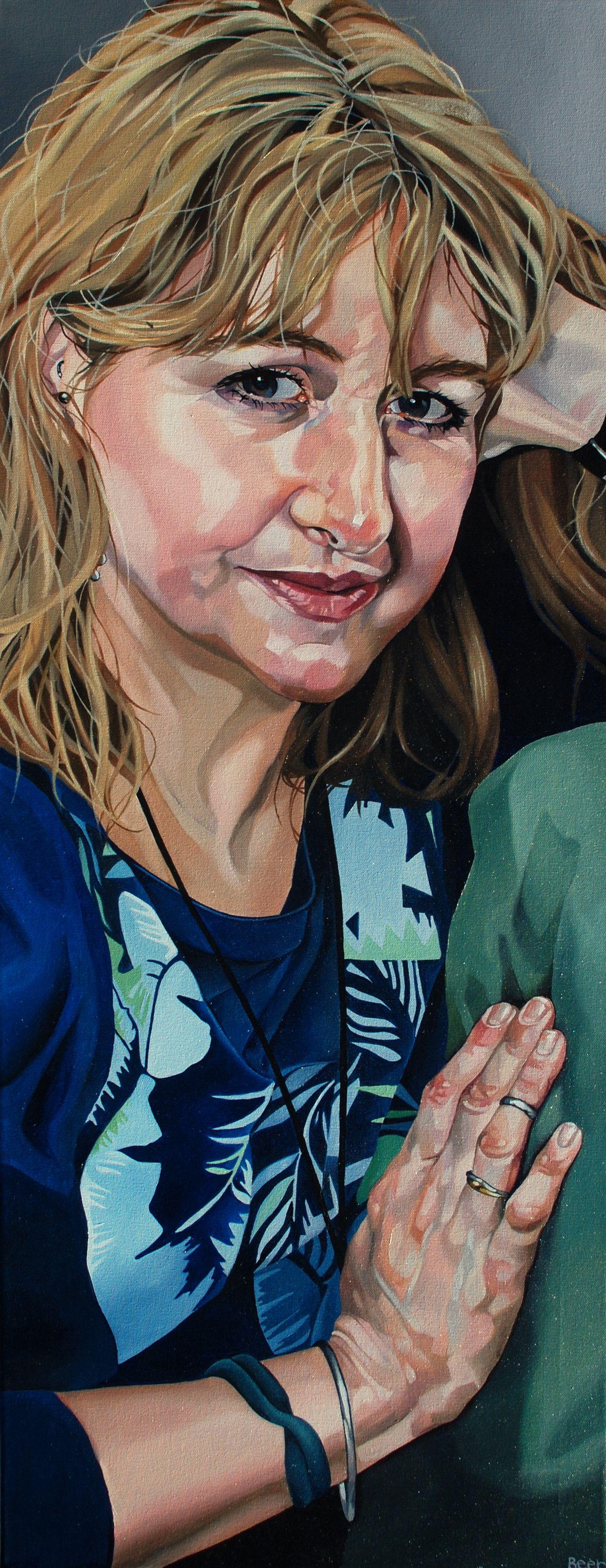 Jo Beer - The Oxfam Blouse (self portrait), Painting, Oil on Canvas For ...