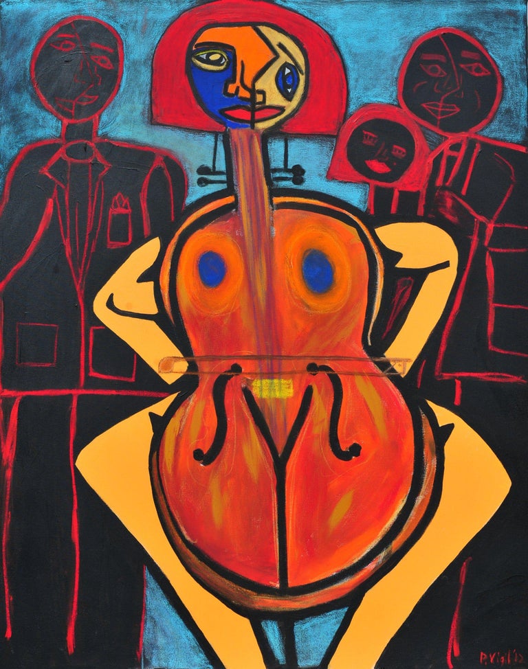 Peter Vigil - Cello, Painting, Acrylic on Canvas For Sale at 1stDibs