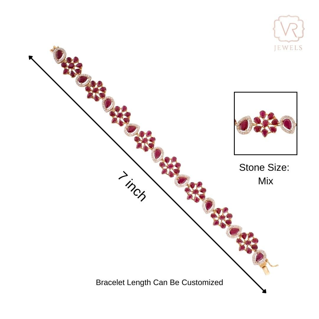 12.37 CTW Floral Ruby and Diamond Bracelet with Pear Cut Rubies in 14K ...