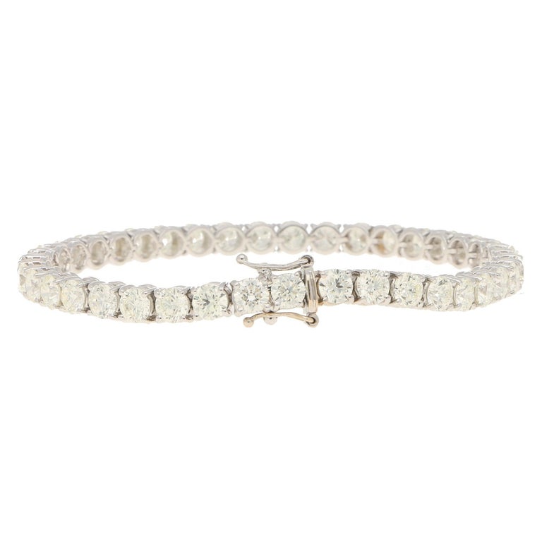 Round Brilliant-Cut Diamond Line Bracelet in 18ct White Gold 12.38 ...