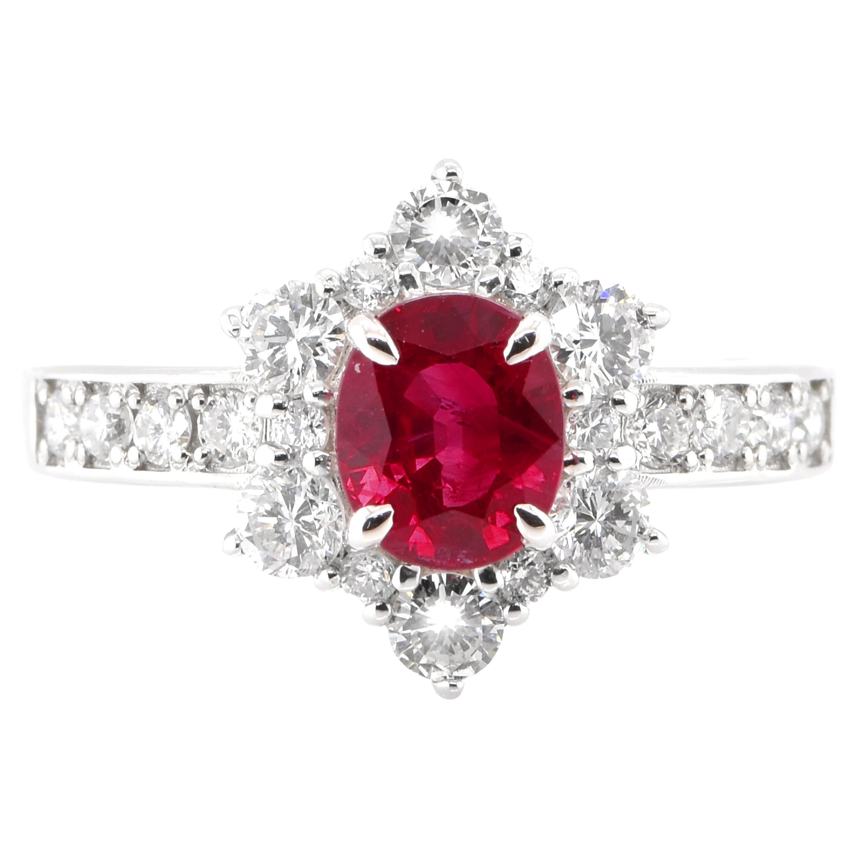 1.01 Carat Natural Blood Red Ruby and Diamond Ring Set in 18 Karat Gold ...