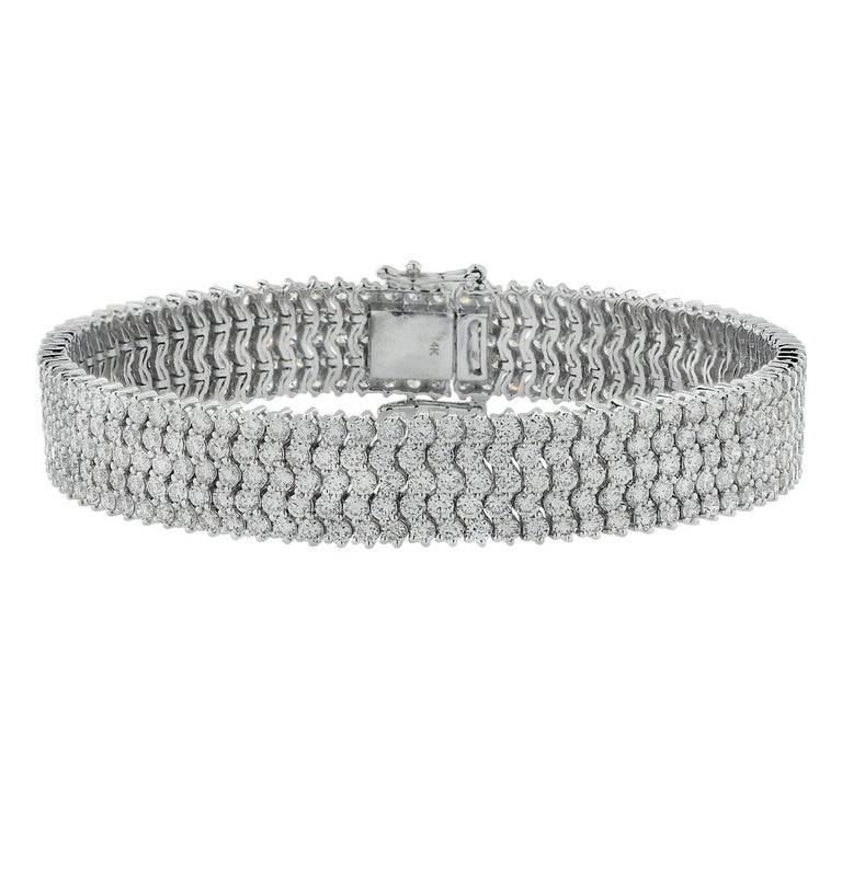 12.40 Carat Five Row Diamond Bracelet For Sale at 1stDibs