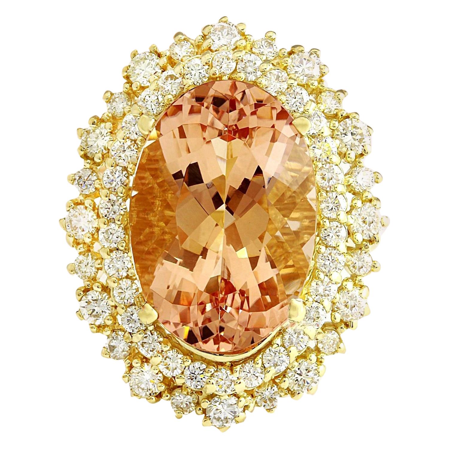 12.52 Carat Natural Morganite 18 Karat Solid Yellow Gold Diamond Ring ...