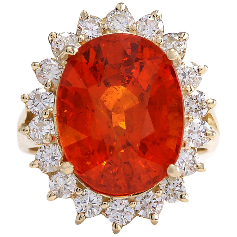 12.41 Carat Mandarin Garnet 18 Karat Yellow Gold Diamond Ring For Sale ...