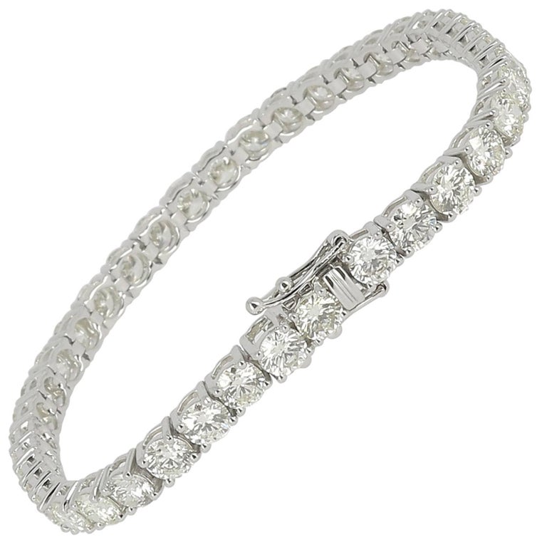 12 44 Carat Round White Diamond Tennis Bracelet 18k White Gold Line