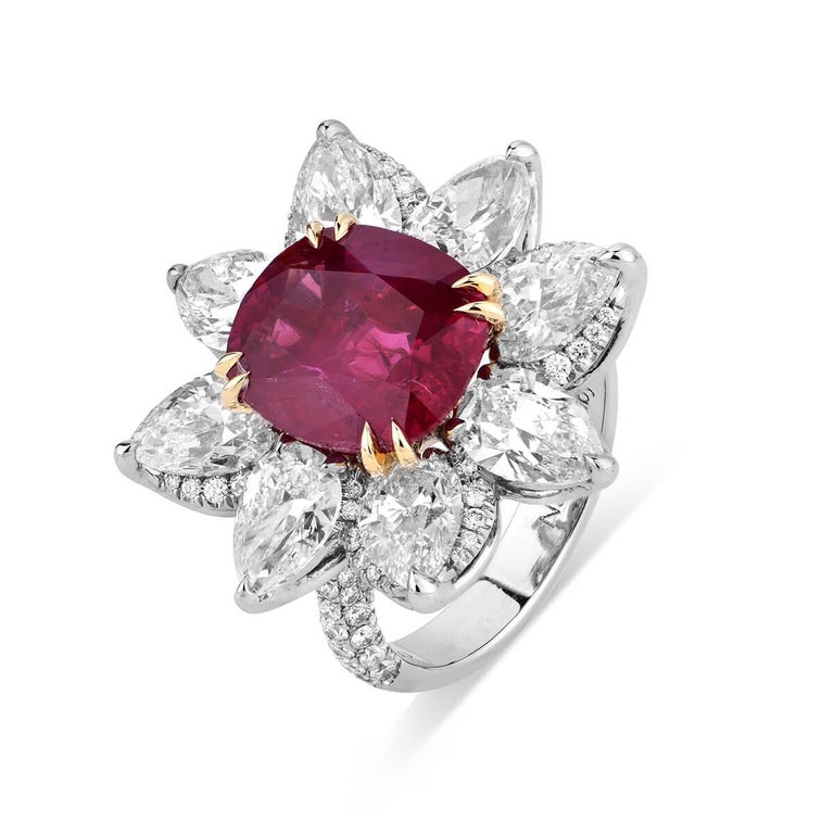 12.44 Carat Natural Unheated Red Oval Ruby Platinum Diamond Cocktail ...