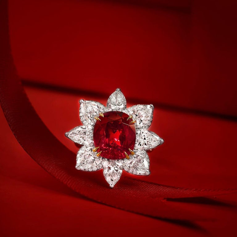 12.44 Carat Natural Unheated Red Oval Ruby Platinum Diamond Cocktail ...
