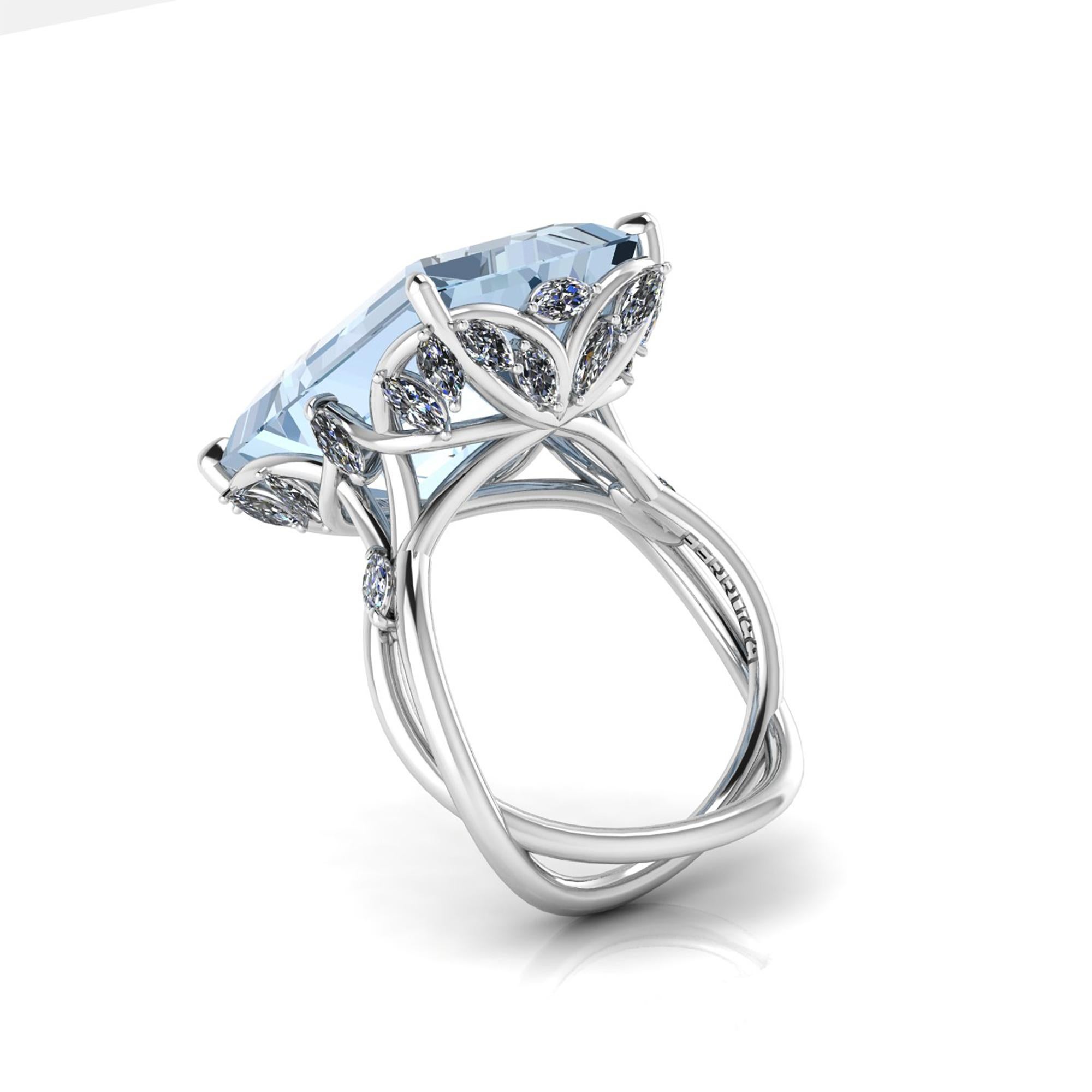 12.45 Carat Emerald Cut Aquamarine Platinum Cocktail Ring at 1stDibs ...