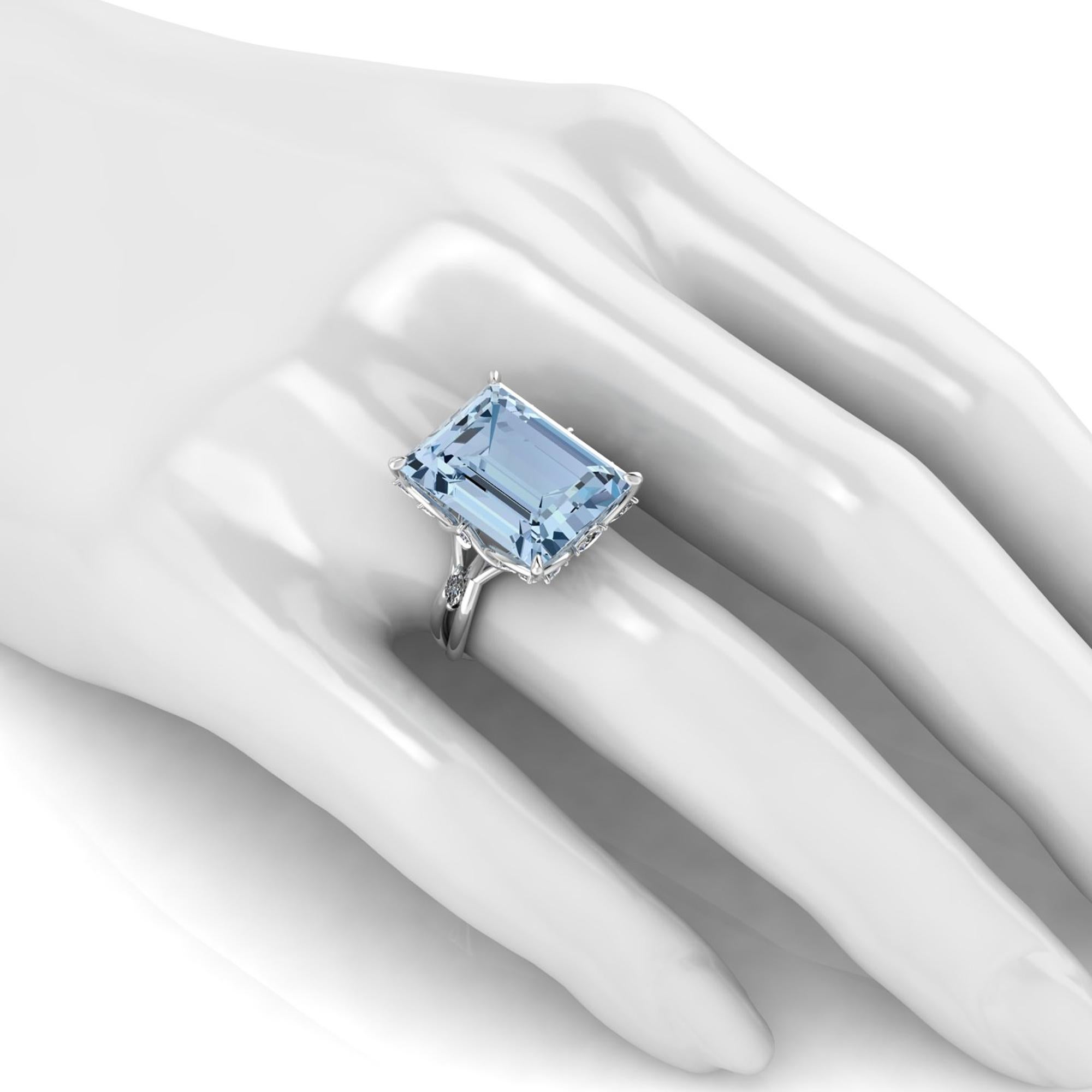 12.45 Carat Emerald Cut Aquamarine Platinum Cocktail Ring at 1stDibs ...