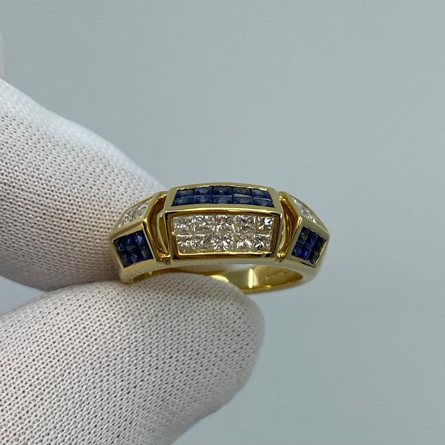 1.24ct Modern Art Deco Blue Sapphire and Diamond Fancy 18k Yellow Gold ...