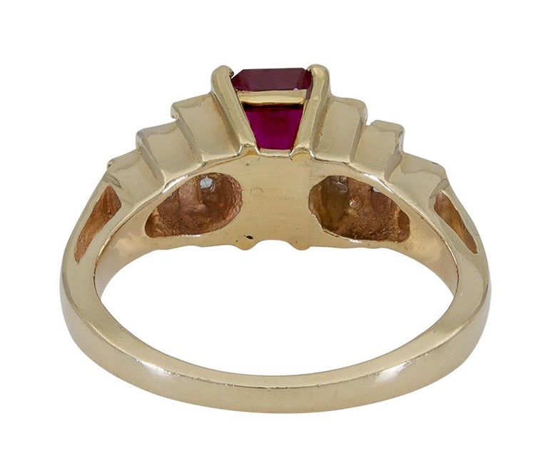 1.25 Carat Emerald Cut Ruby and Diamond Side-Stone Engagement Ring For ...