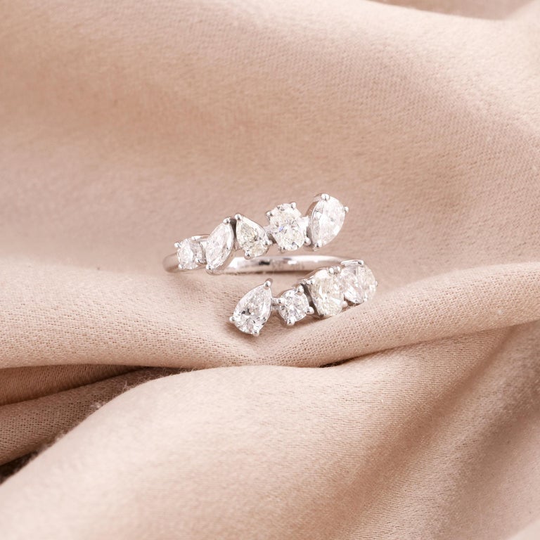 1.25 Carat Multi Shape Diamond Wrap Ring 18 Karat White Gold Handmade ...