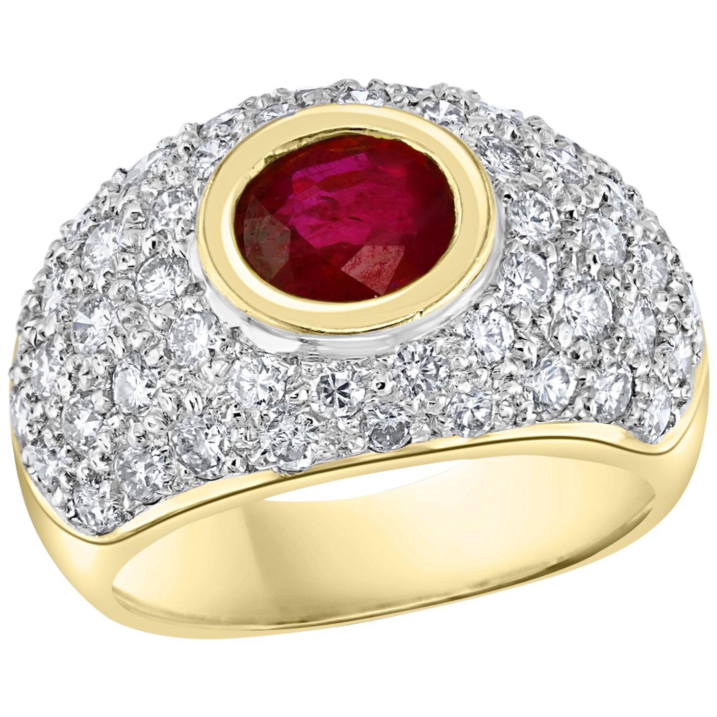GIA Certified 3.6 Carat Burma Ruby Minor Heat and Diamond 18 Karat Gold ...