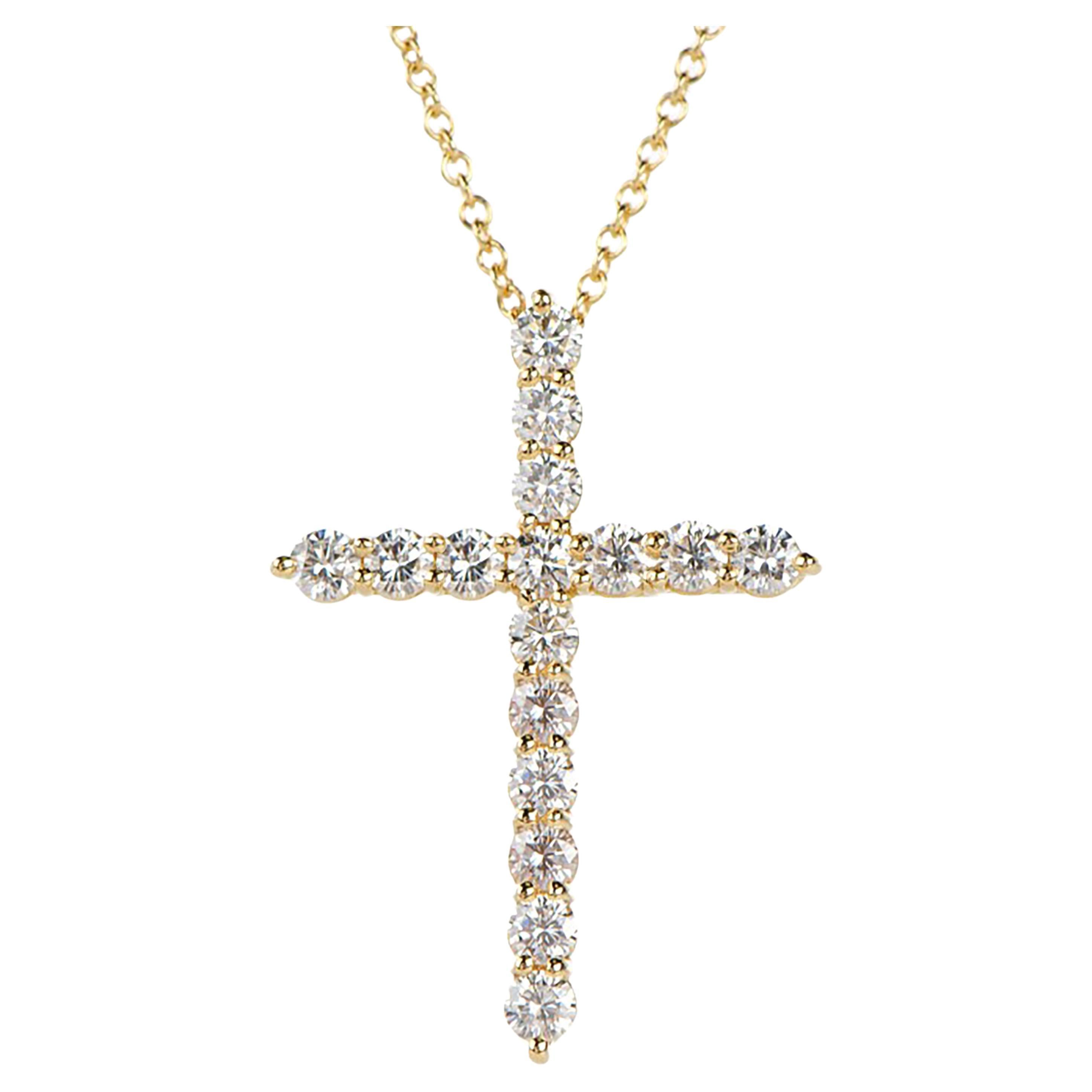 1.25 Carat Ct Round Diamond Cross Pendant Necklace 10K Yellow Gold 14 ...