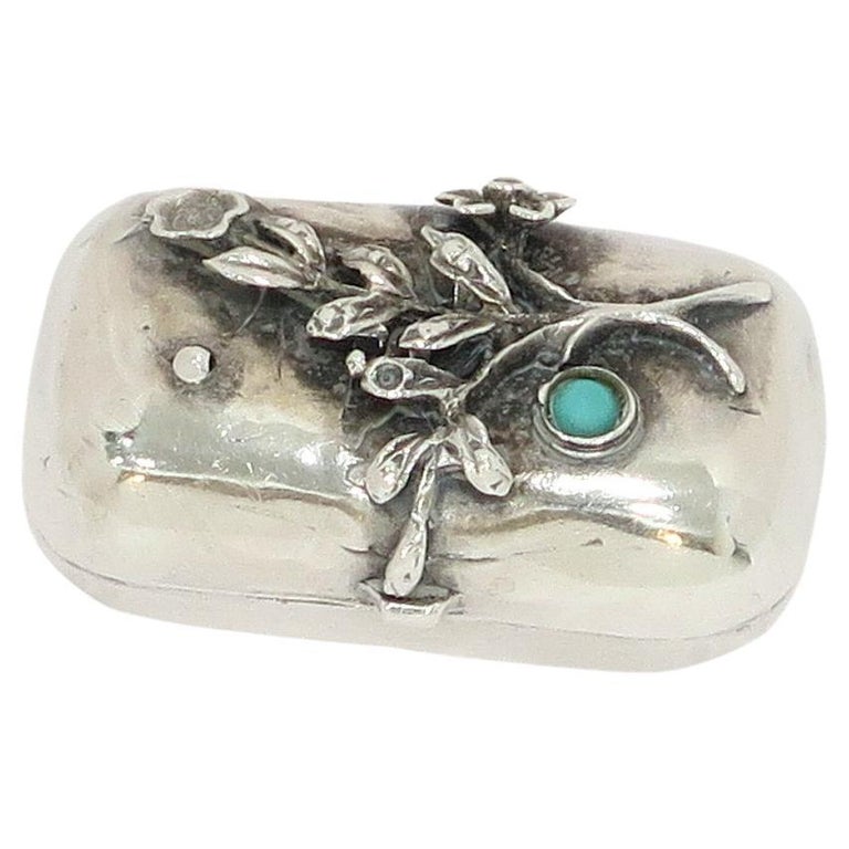1.25 in - Sterling Silver Antique London Import Mark Turquoise Floral ...