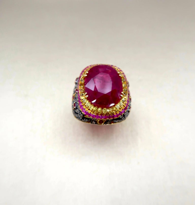 12.50 Carat Ruby Lacework Yellow Sapphire Champagne Diamond Yellow 18K ...