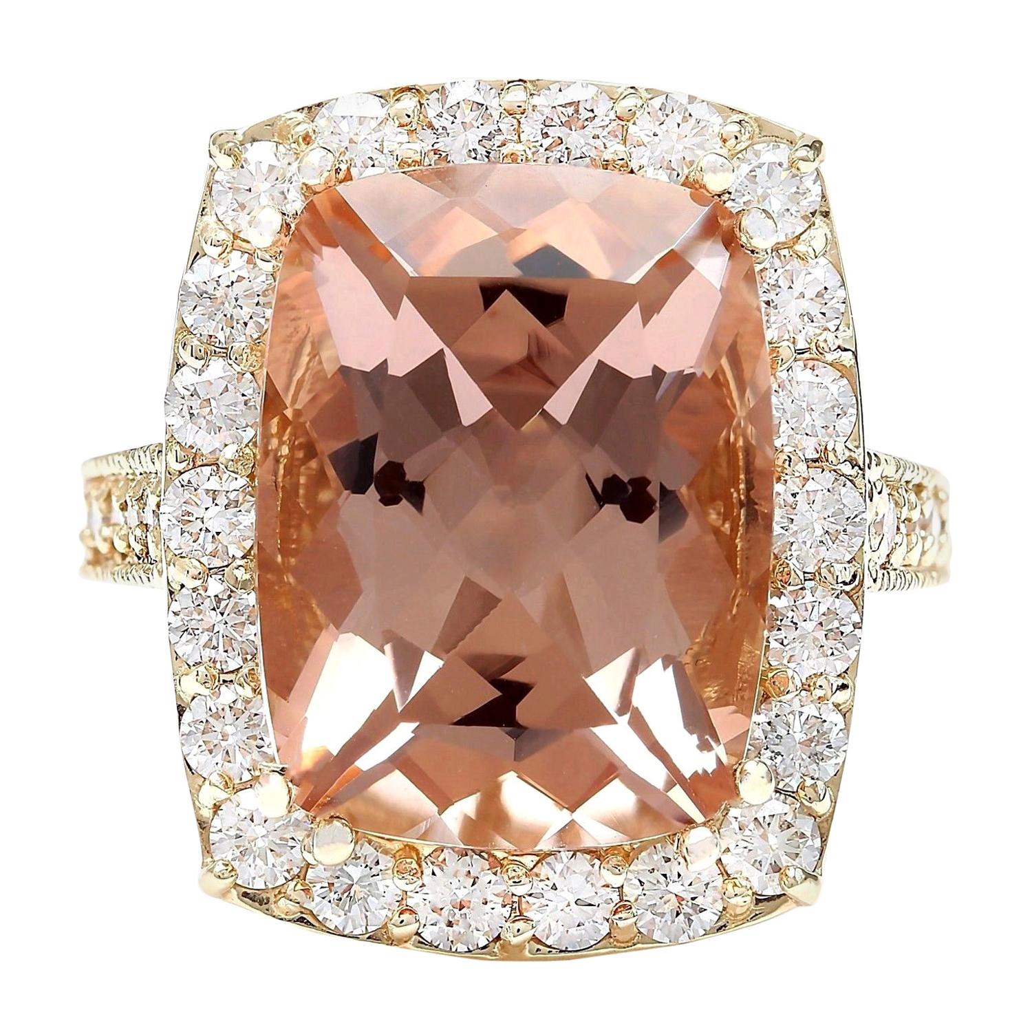 12.52 Carat Natural Morganite 18 Karat Solid Yellow Gold Diamond Ring ...