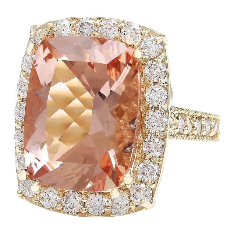 12.52 Carat Natural Morganite 18 Karat Solid Yellow Gold Diamond Ring ...
