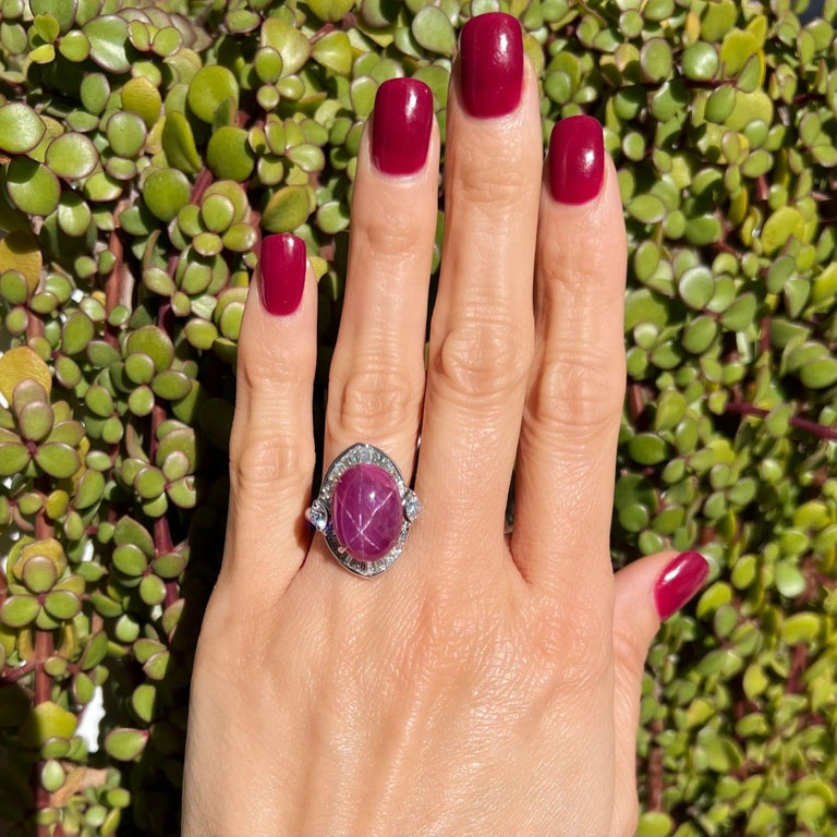 12.53 Carat Star Ruby and Diamond Vintage Art Deco Revival Platinum ...
